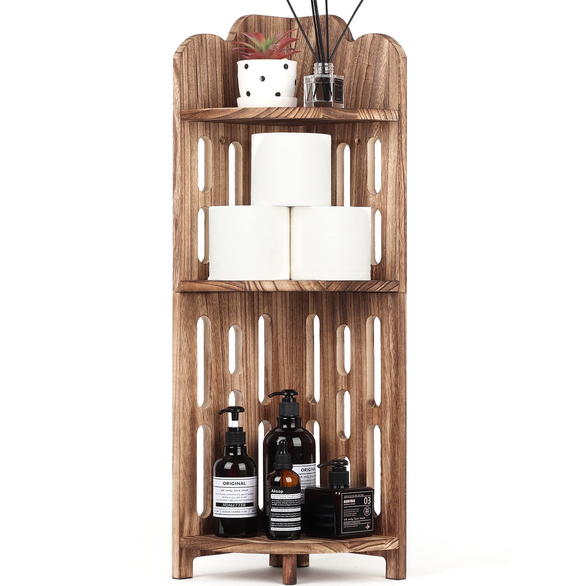 Meangood Bathroom Corner Shelf Stand, 3 Tier Solid Wood Display for ...