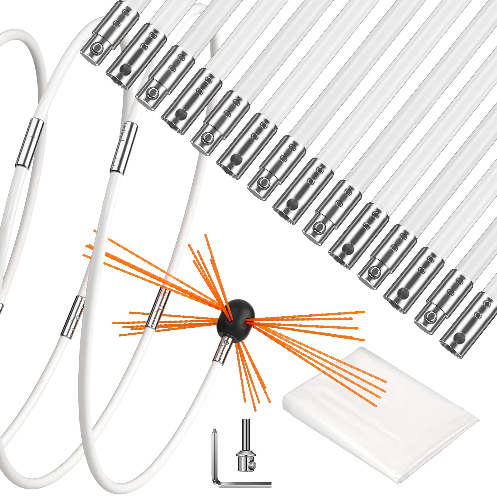 HOXHA Chimney Sweep Kit Chimney Cleaner with Nylon Flexible Rods ...