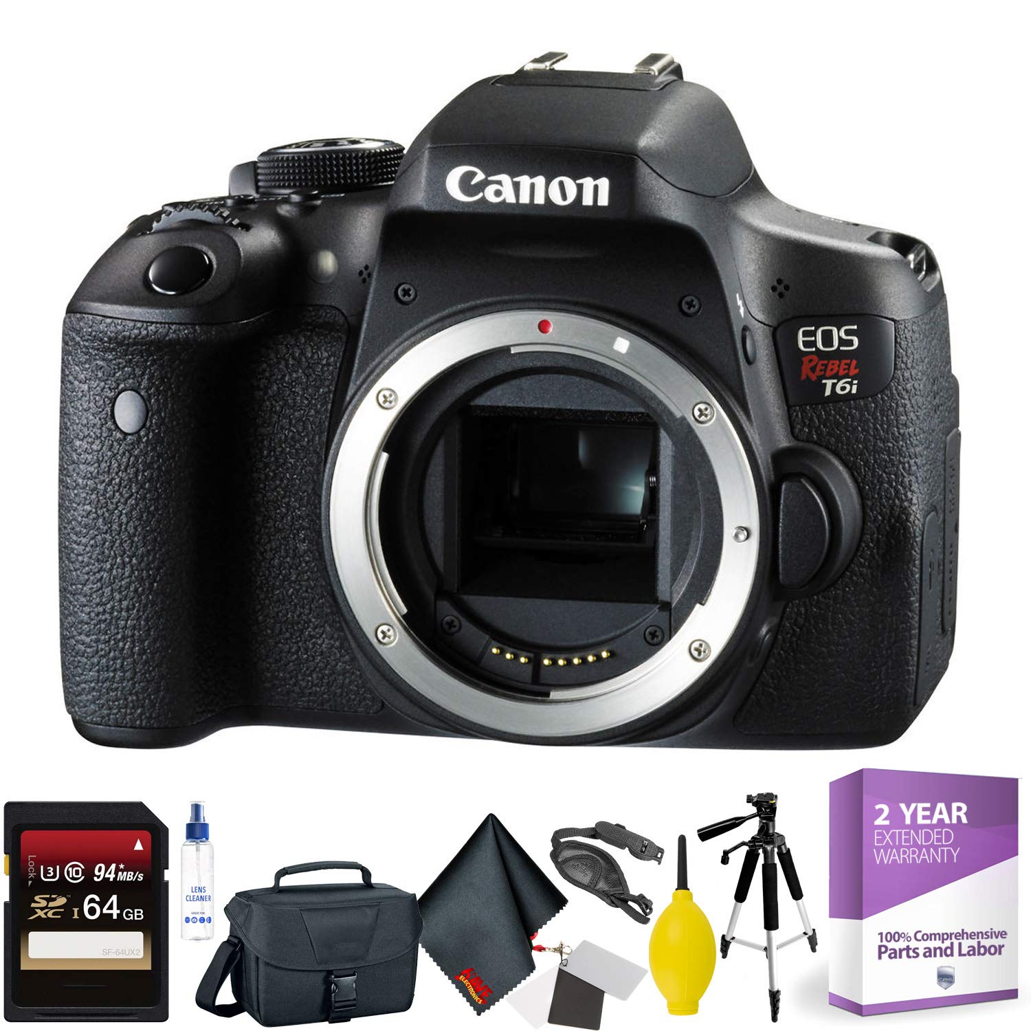 Canon EOS Rebel T6i DSLR Camera Body Only + 64GB Memory Card Bundle043 ...