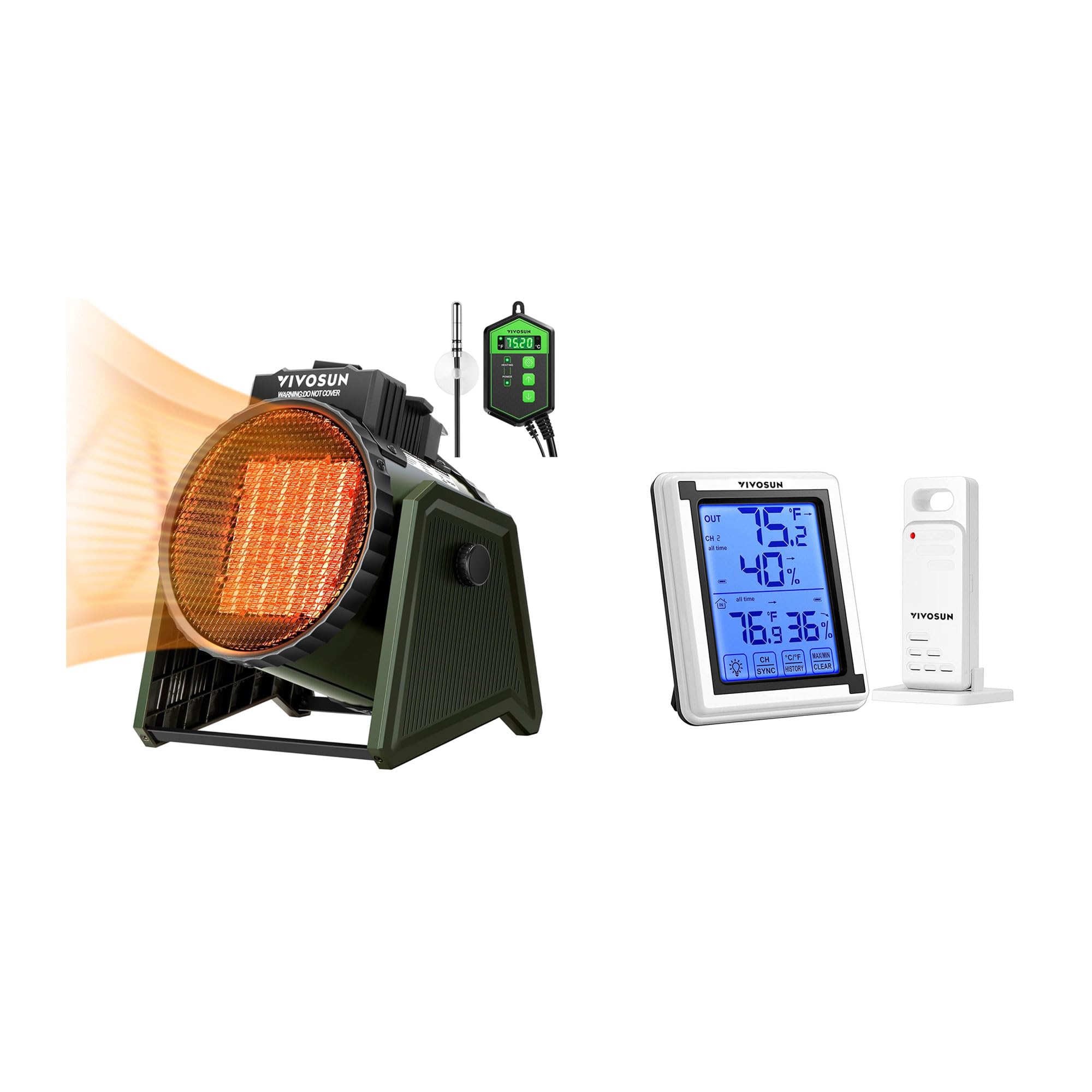 VIVOSUN Portable Greenhouse Heater with Adjustable Thermostat and ...