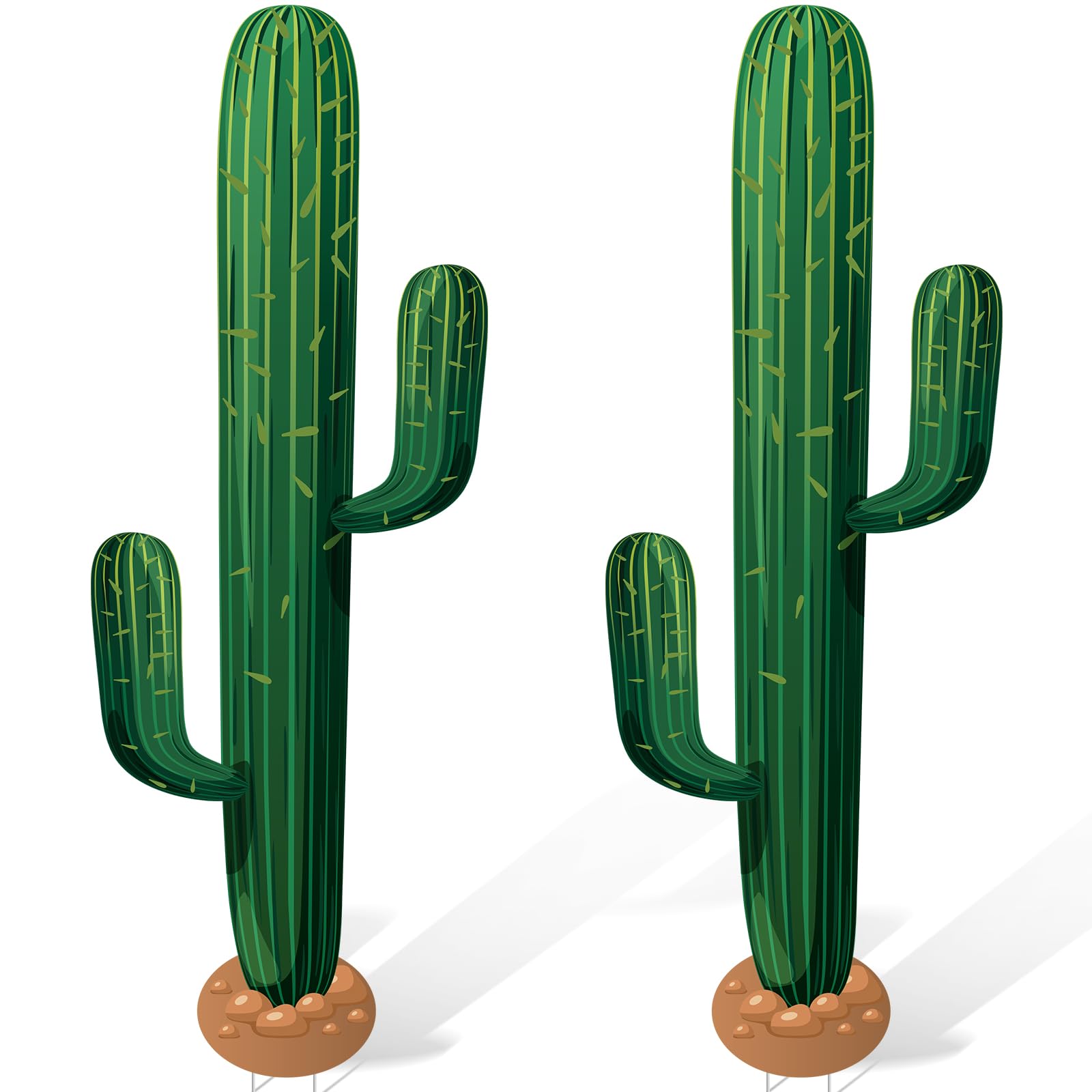 Memorywuu 2 Pcs 3.3 Feet Large Cactus Yard Stakes Signs Western Cowboy ...