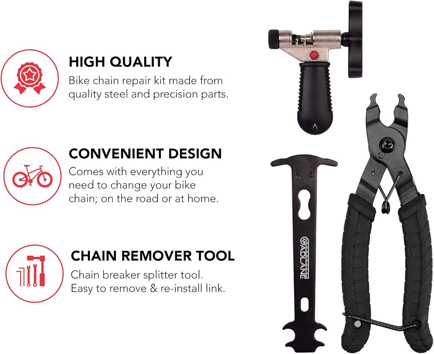GADLANE Universal Bike Chain Tool Kit 3 Pieces With Chain Pliers, Chain Breaker Tool Rivet ...