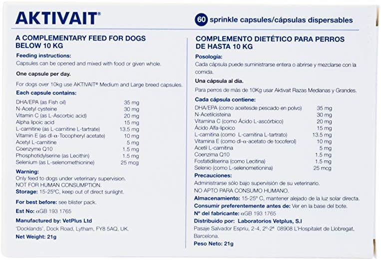 Aktivait Capsules For Small Dogs (Pack of 60) – BigaMart