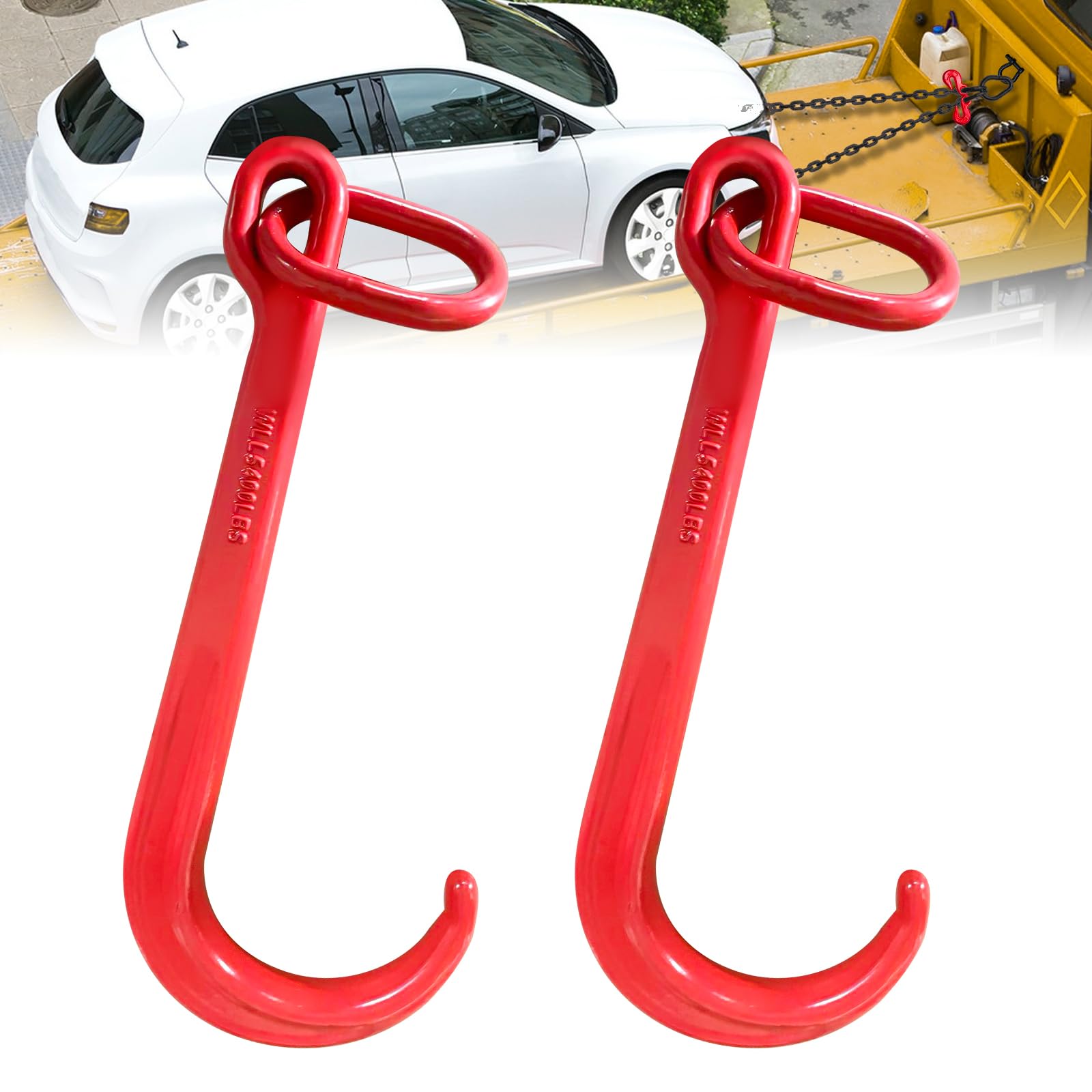 KITUYOTO J Hook 15 Inch Tow Hook with Chain Links Heavy Duty Tow Hook Axle Strap Wrecker Roll ...