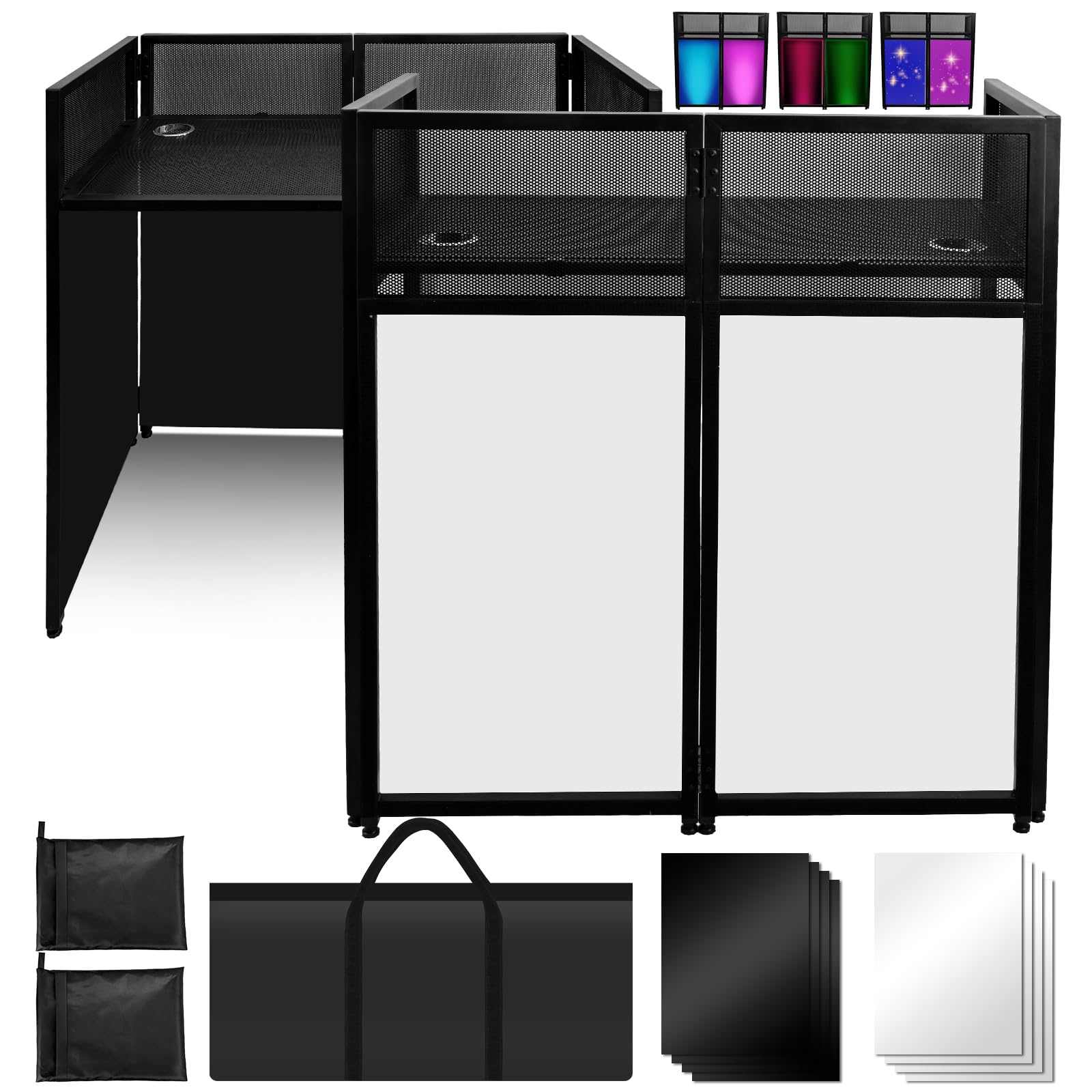 Portable DJ Booth 40" x 20", DJ Facade Table with Black/White Light ...
