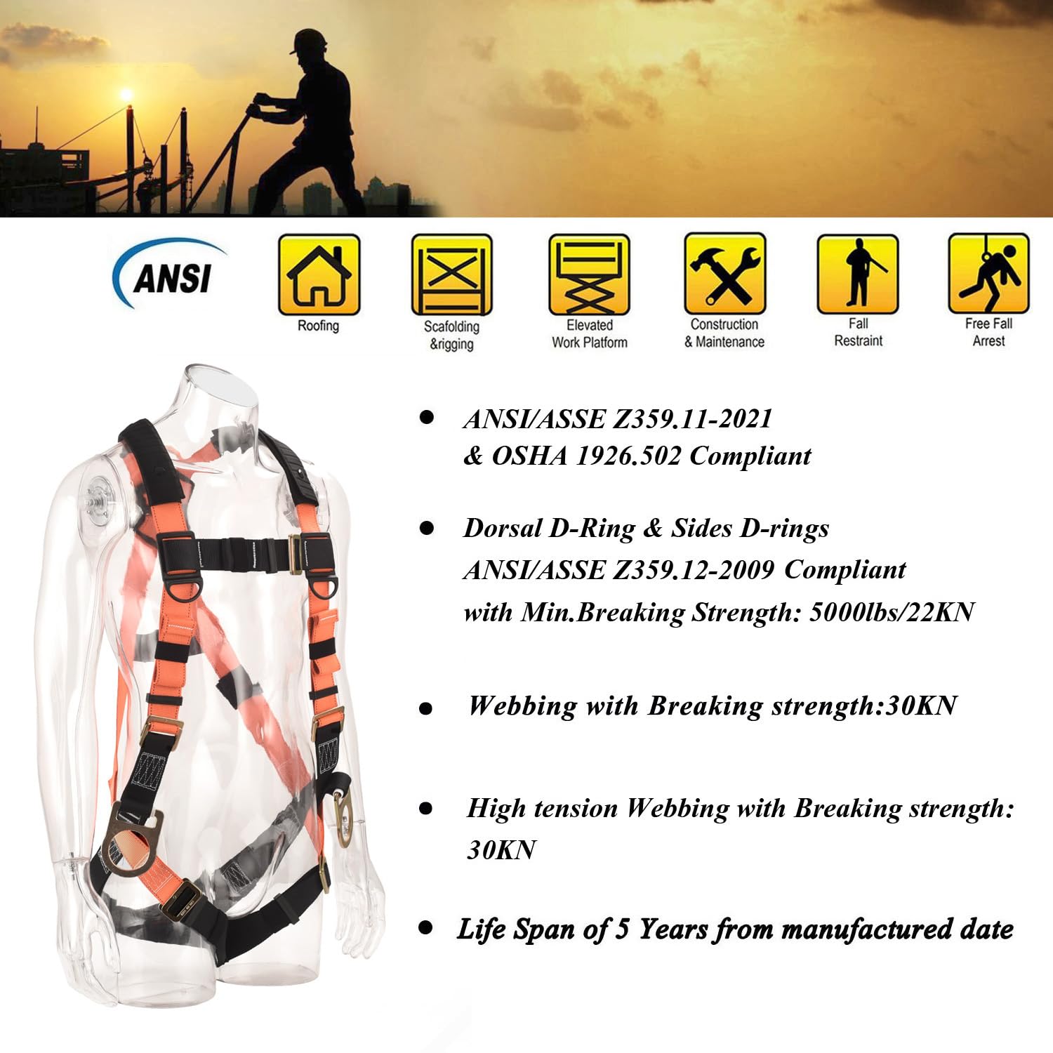Mua WELKFORDER 3D-Rings Industrial Fall Protection Safety Harness Kit ...