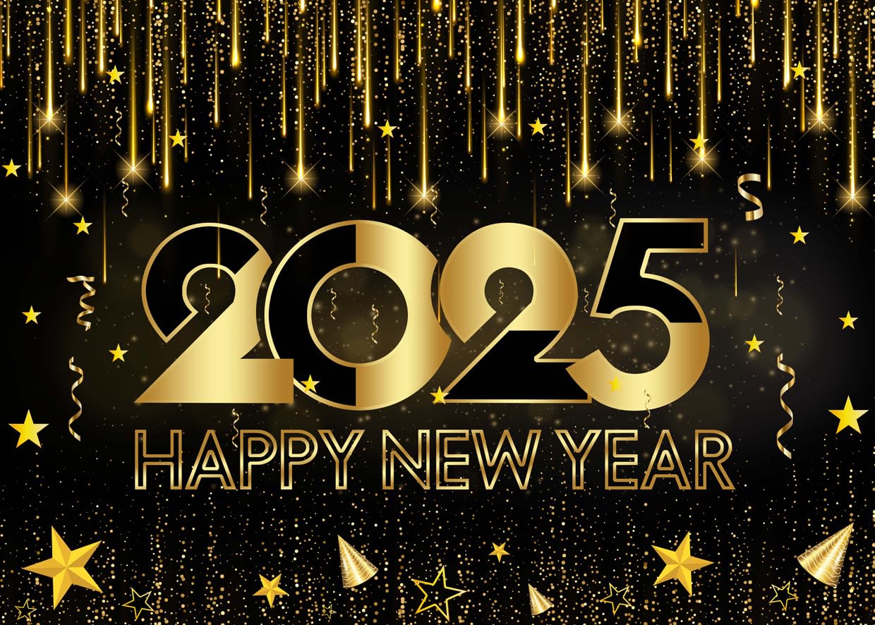 LYCGS 8x6ft Happy New Year Backdrop 2025 New Years Backdrop Black and ...