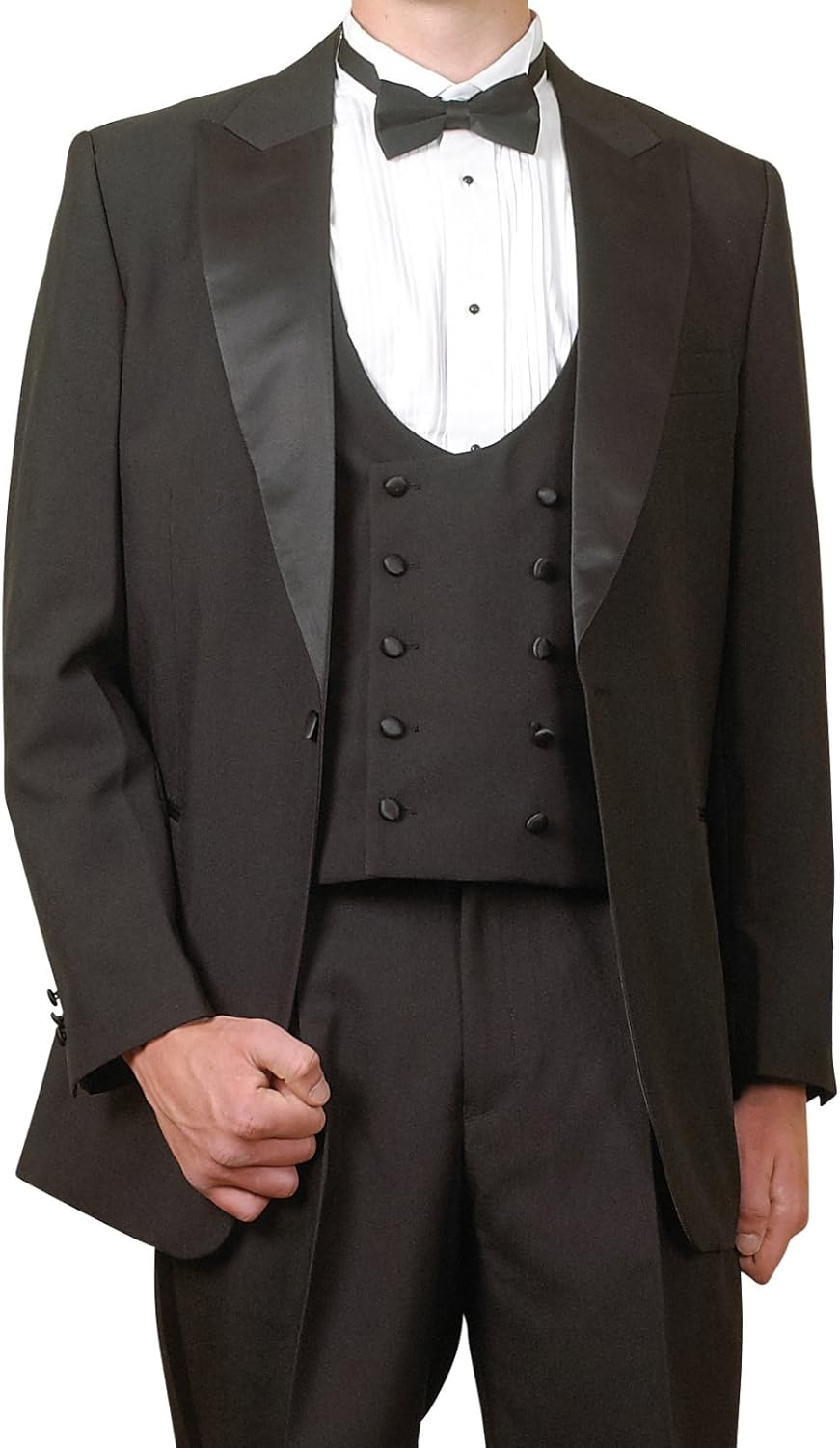 New Men's 5 Piece Black Super 150s Tuxedo with Tails (Includes Vest ...