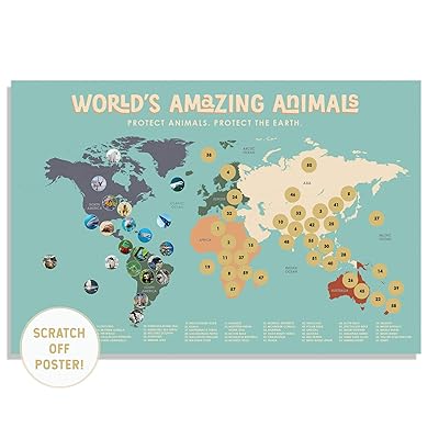 Buy Worlds Amazing Animals Scratch Off Map for Kids- Homeschool or ...