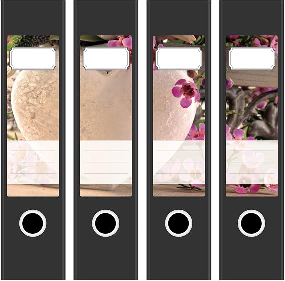 4 x Akten-Ordner Etiketten/Herz aus Stein mit Blumen/Design Aufkleber ...