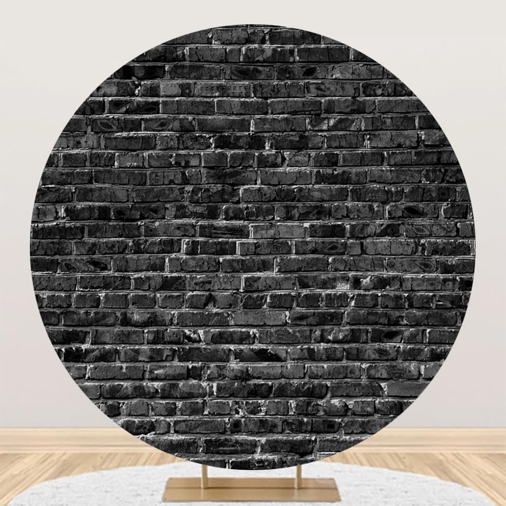 Renaiss 7x7ft Black Brick Wall Round Backdrop Covers for Photoshoot ...