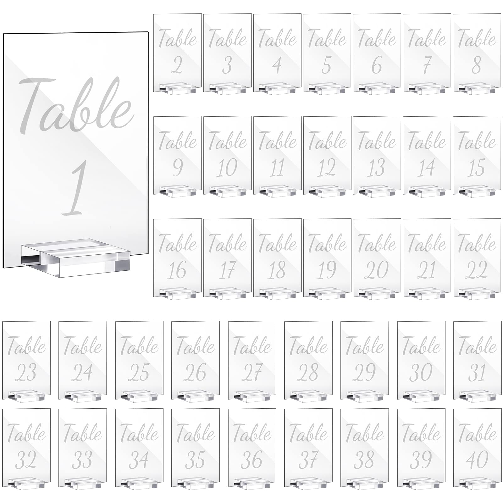 Tuanse 40 Pack White 4 x 6 Inch Acrylic Wedding Table Number 1-40 Clear ...