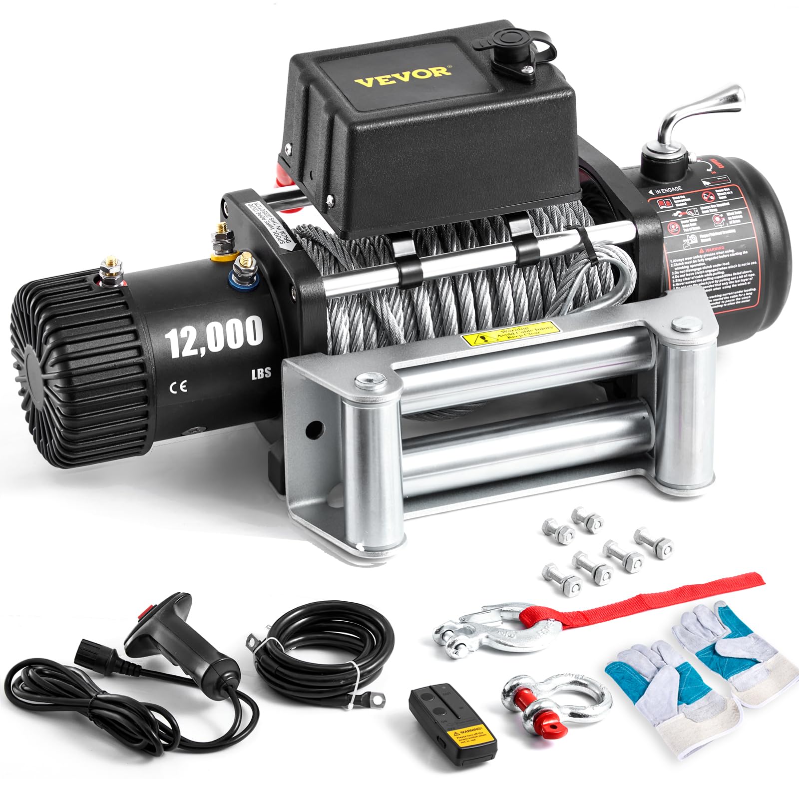 VEVOR Truck Winch 12000lbs Electric Winch 85ft/26m Steel Cable 12V Power Winch Jeep Winch with ...