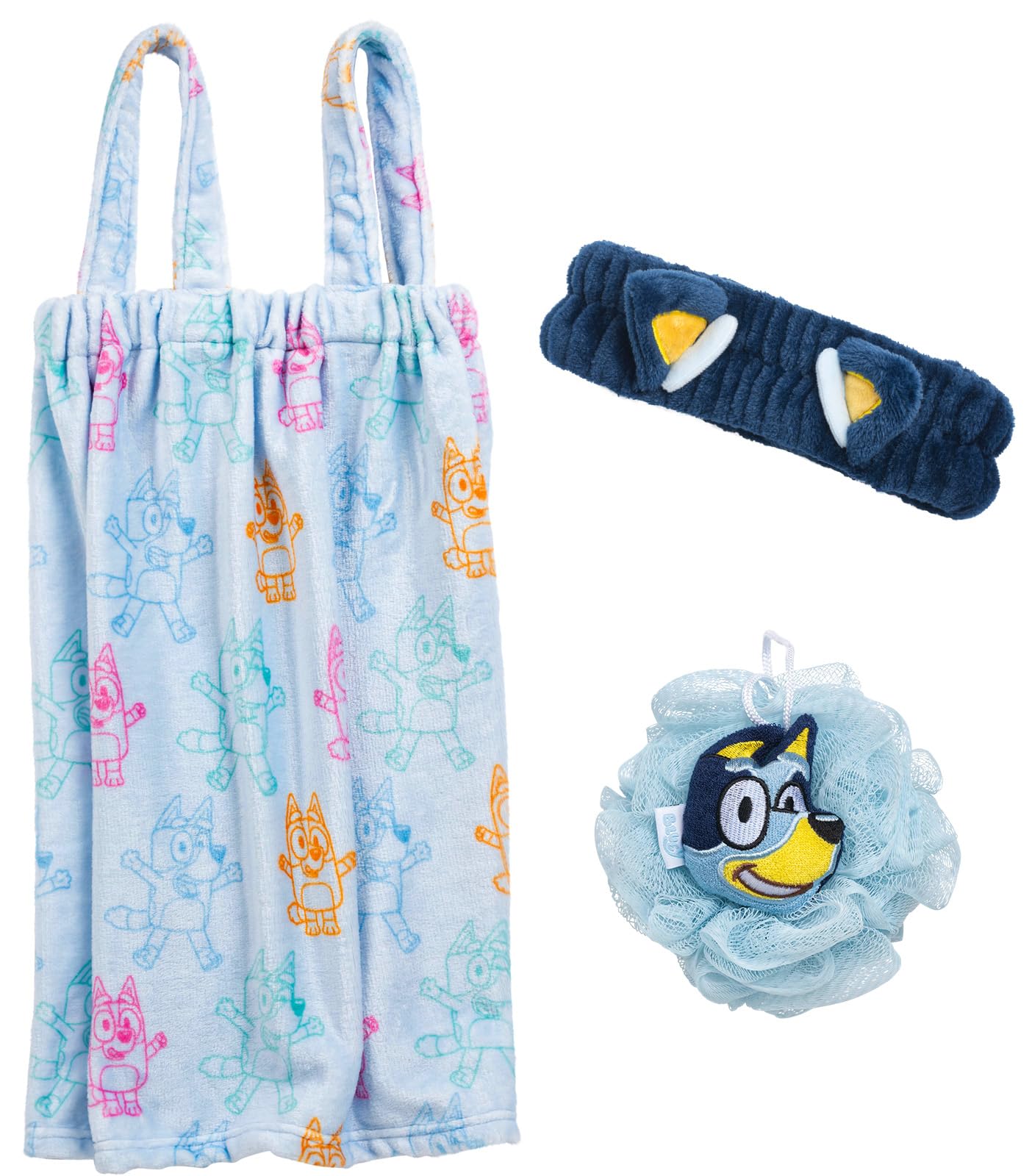 Jay Franco Bluey 3 Piece Spa & Bath Set - Includes Towel Wrap, Loofah ...