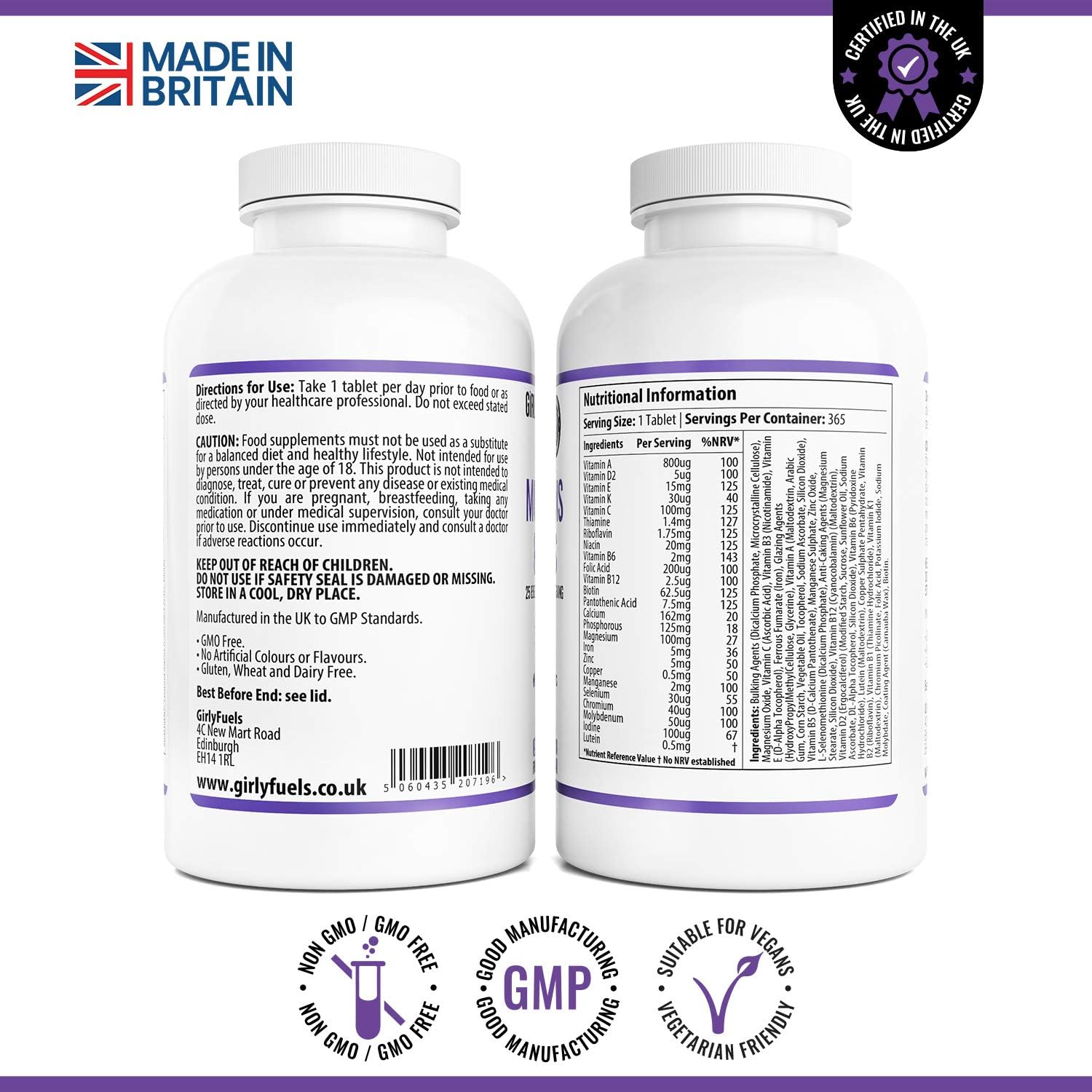 Multivitamins & Minerals – 365 Vegan Multivitamin Tablets – 1 Year ...