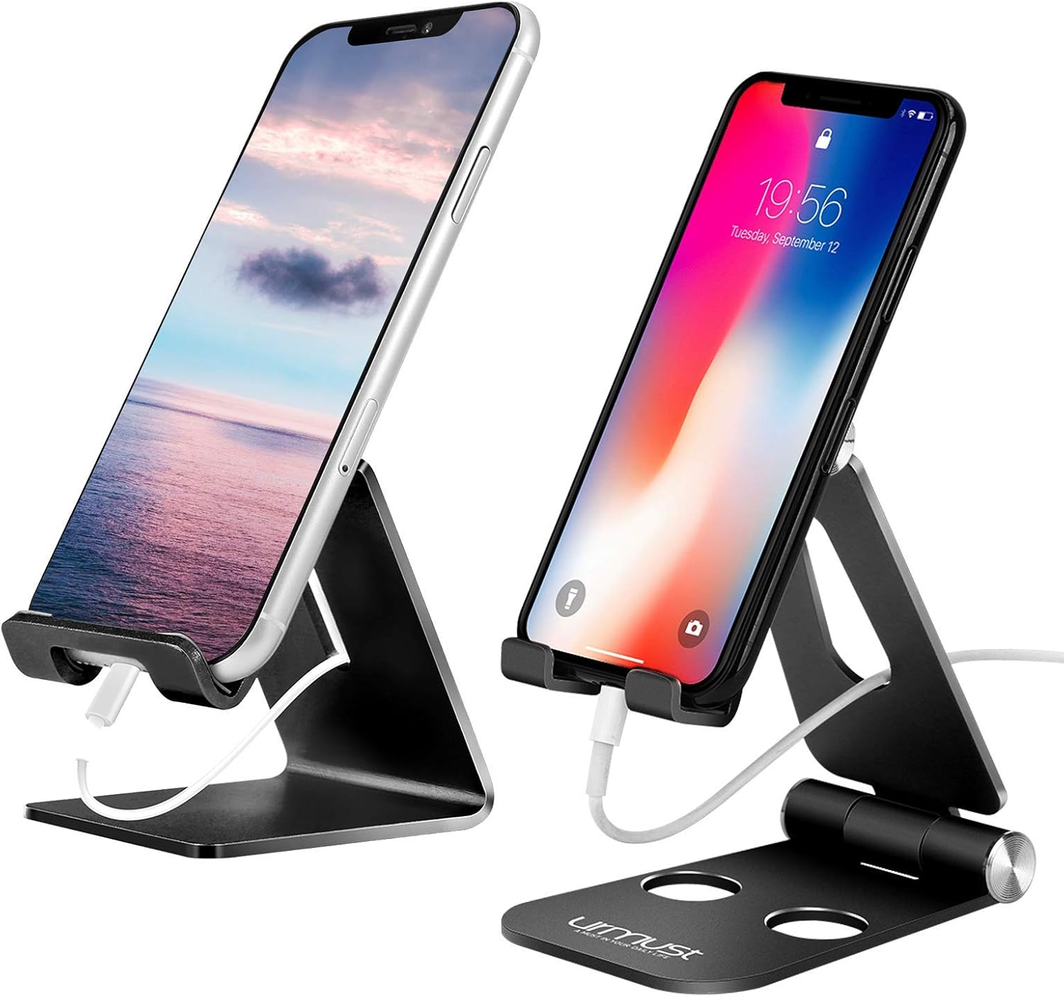 Amazon.com: Desk Cell Phone Stand Holder Black + Dual Angle Adjustable ...