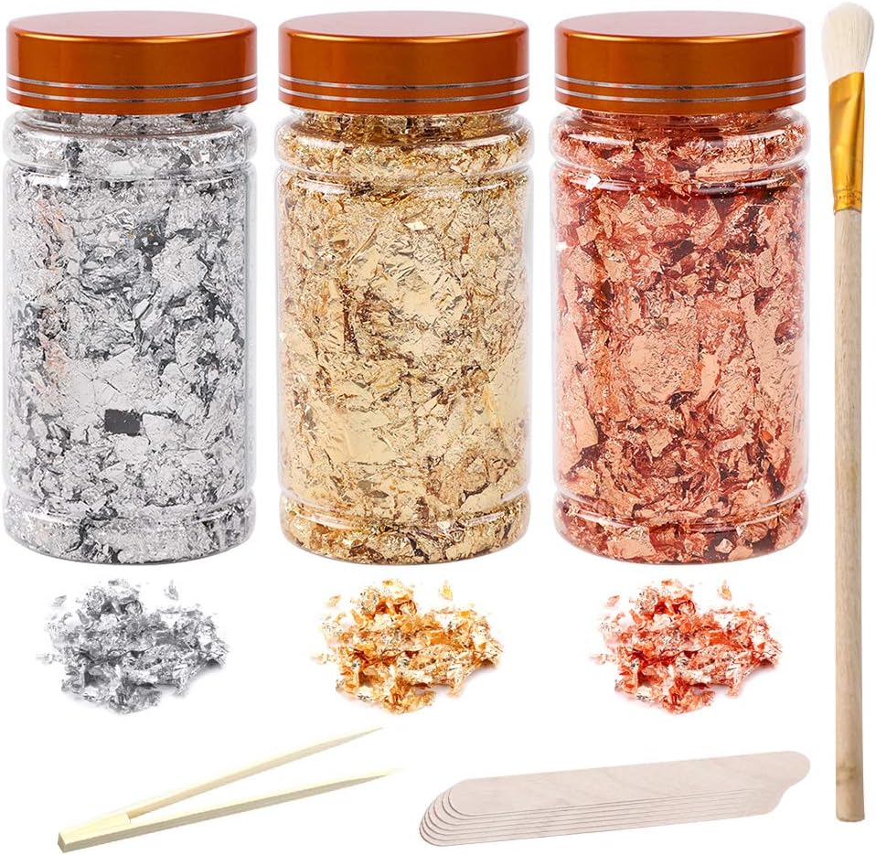 Gold Leaf Flakes 3 Bottle Gold Foil Gilding Flakes Imitation Foil ...