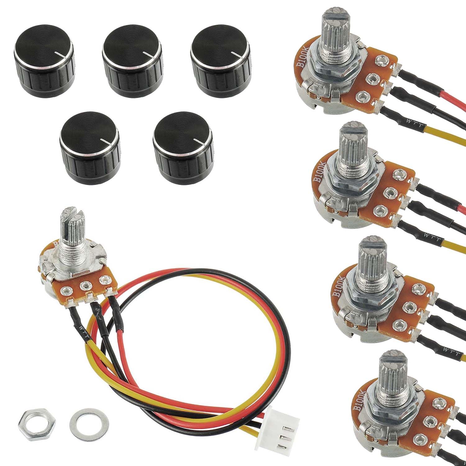 EPLZON 100K Ohm Linear Taper Rotary Potentiometer WH148 with XH2.54-3 Pin Connector Wire Cable ...