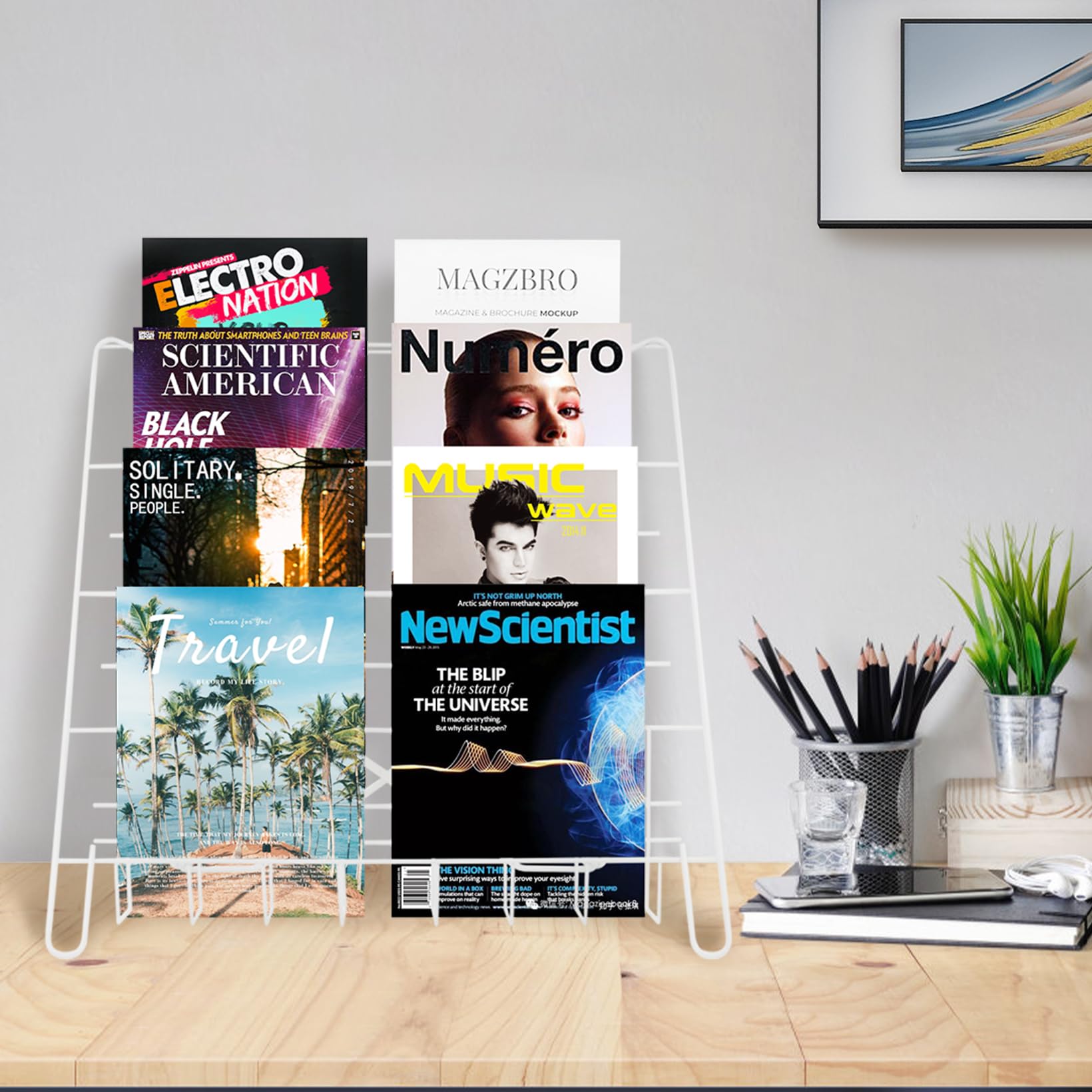 NEESEEYEE Wire Magazine Rack with 4 Open Tiers, Holds Both Magazines ...