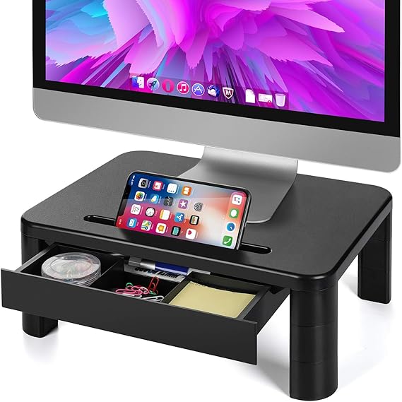 LORYERGO Monitor Riser Stand - Built with Storage Drawer, 3 Height ...