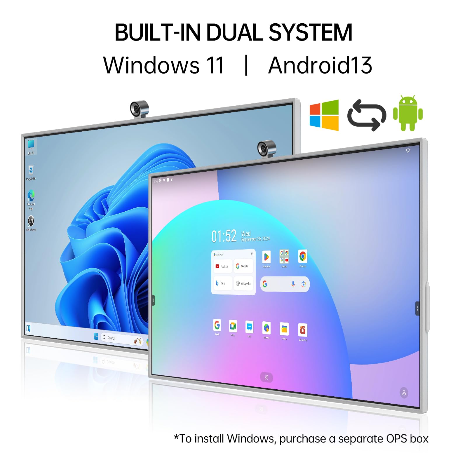 JAV Smart Board 65”, Google EDLA Certified, 4K UHD 16+256GB Interactive Whiteboard, Digital ...