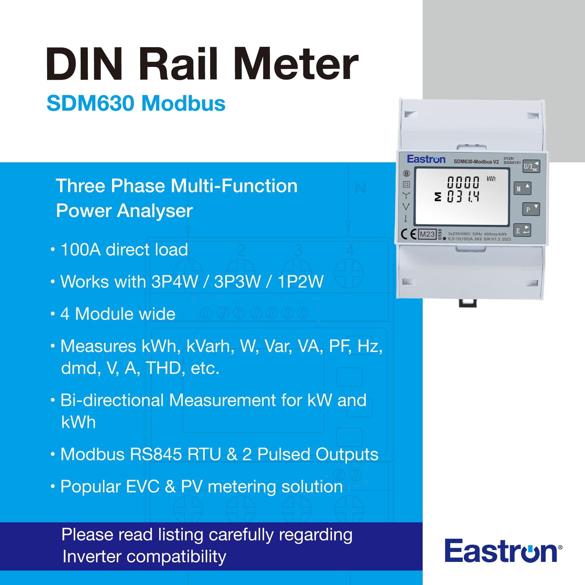 Mua EASTRON SDM630 MODBUS-MID V2 Power Meter - 1/3 Phase Electricity Meter DIN Rail - Ammeter ...