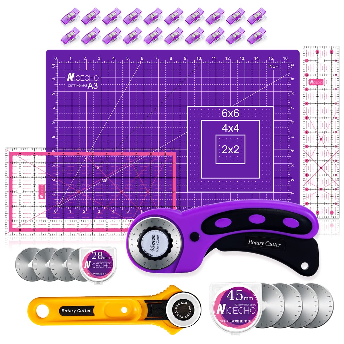 Rotary Cutter Set,Nicecho Sewing Quilting Supplies,45mm & 28 mm Fabric ...