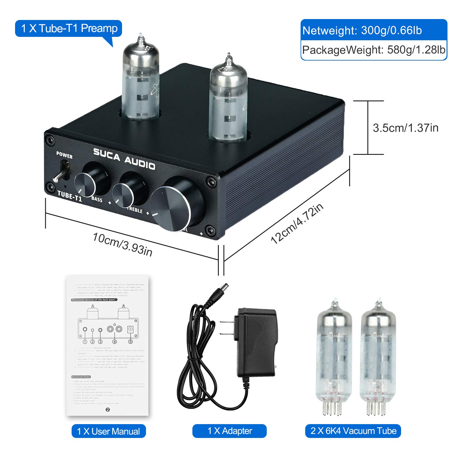 SUCA-AUDIO Tube-T1 Preamplifier, Vacuum Tube Amplifier Buffer Mini Hi ...