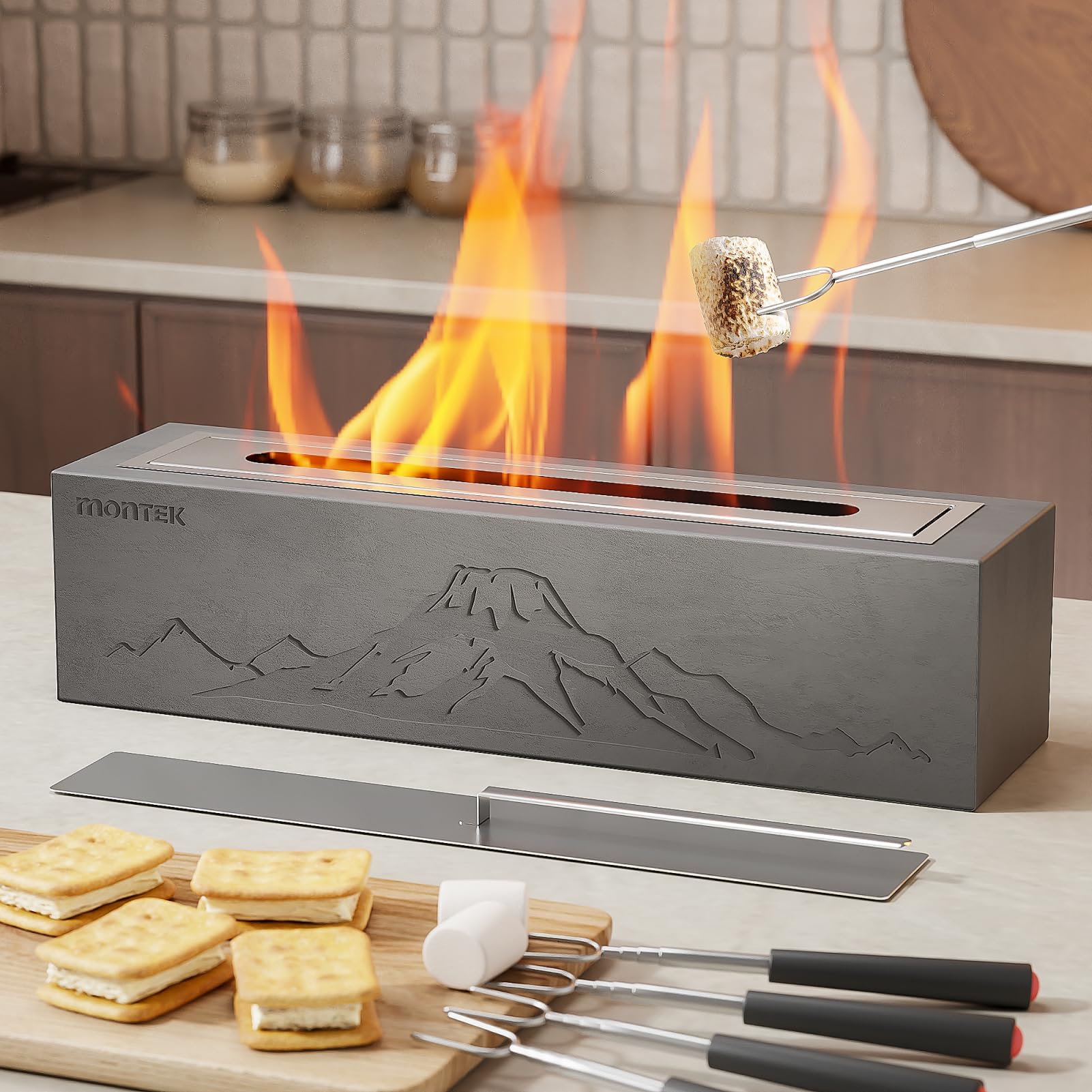 monTEK Tabletop Fire Pit, Concrete Table Top Firepit with Adjustable ...