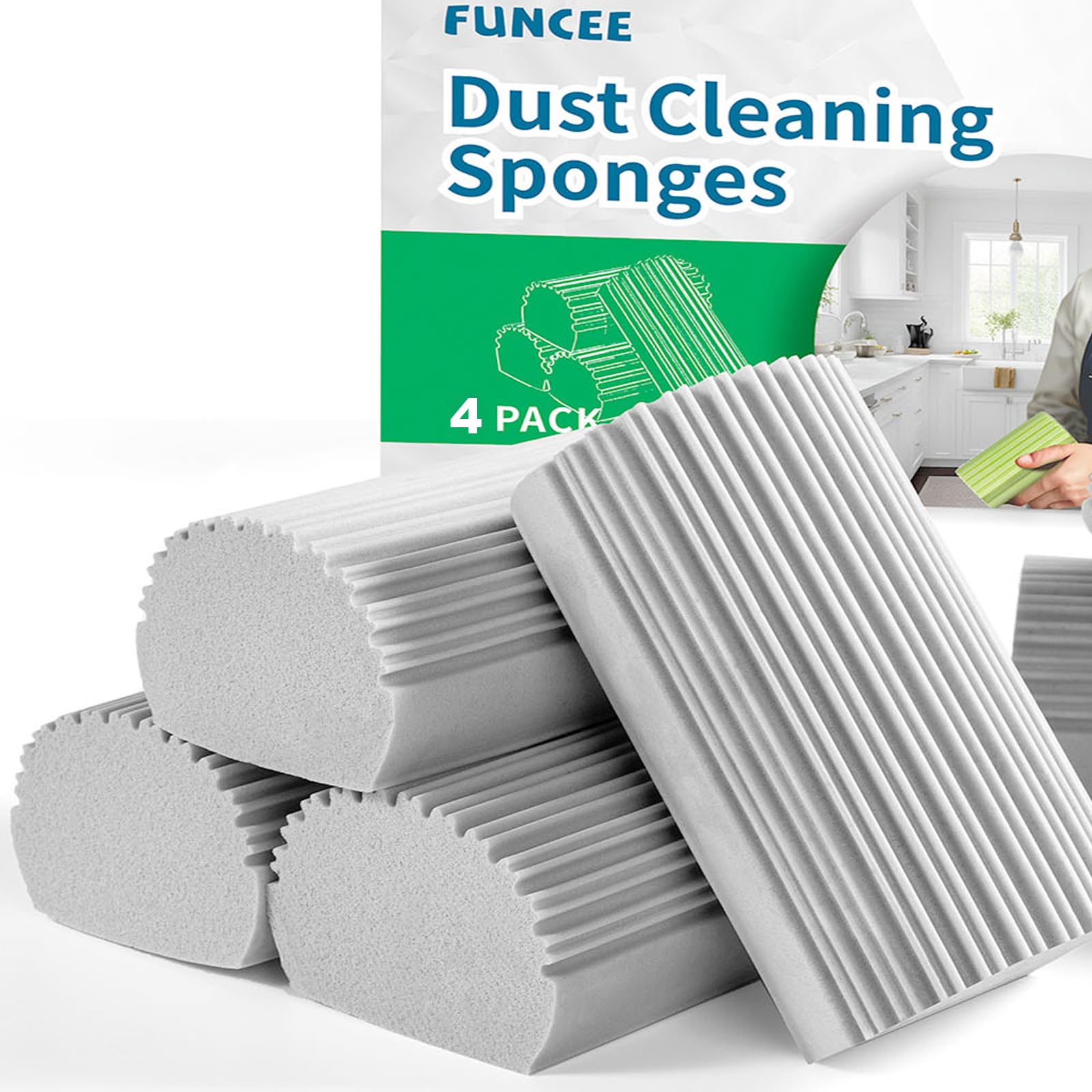 FunCee Dust Cleaning Sponge, [4 Pack] Damp Dusting Sponges, Scrub ...