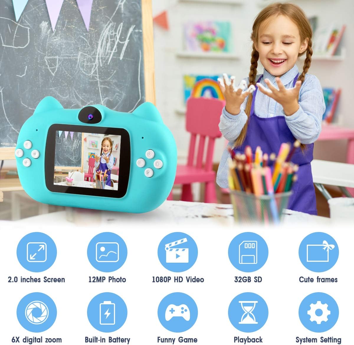 GKTZ Kids Camera Children Digital Camera Dual Lens Video Cameras 1080P ...