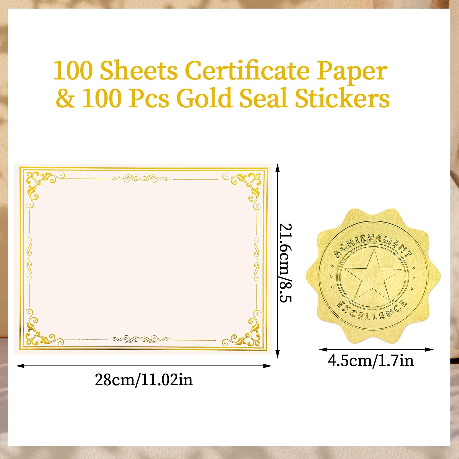 Mua 100 Sheets Certificate Paper with 100 Pcs Gold Seal Stickers, 8.5 × ...