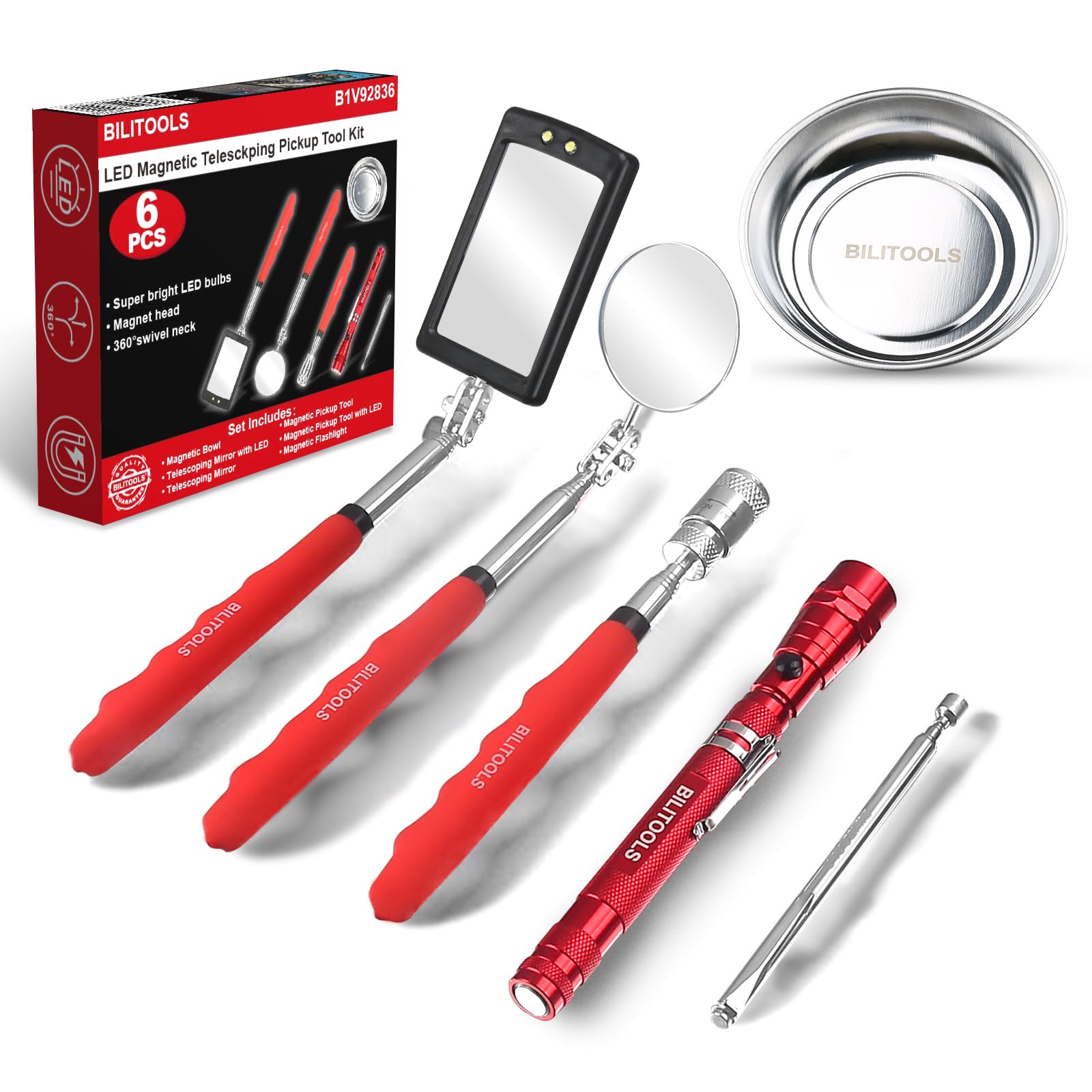 BILITOOLS Premium 6 Piece Extendable Magnetic Pickup Tool set ...