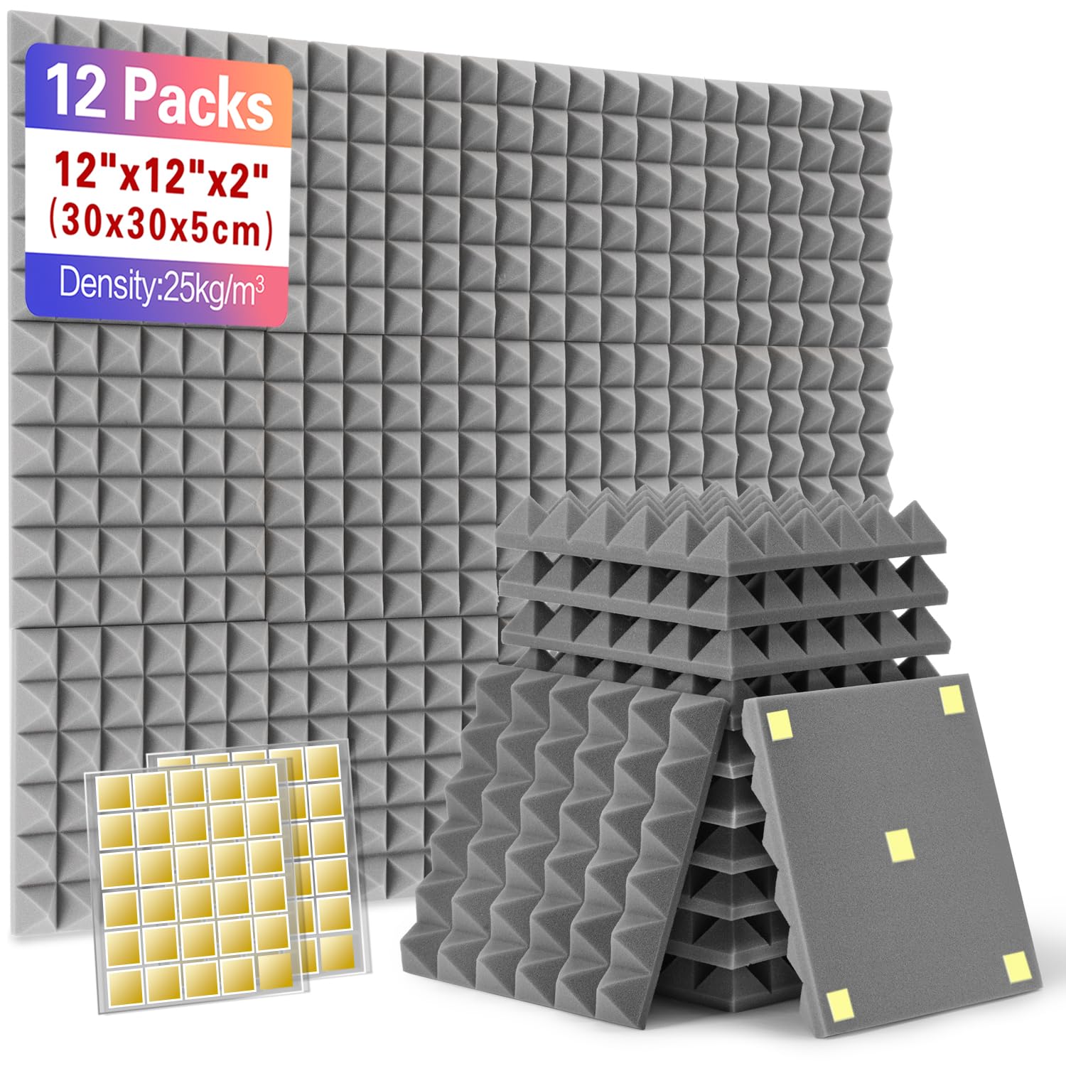 Kerlalu 12 Pack 12x12x2 Inch Acoustic Panels Sound Proof Foam Panels ...