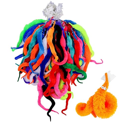 HAPTIME Worm on a String, Fuzzy Worms with Wiggle Eye, Trick Toy, Pet ...