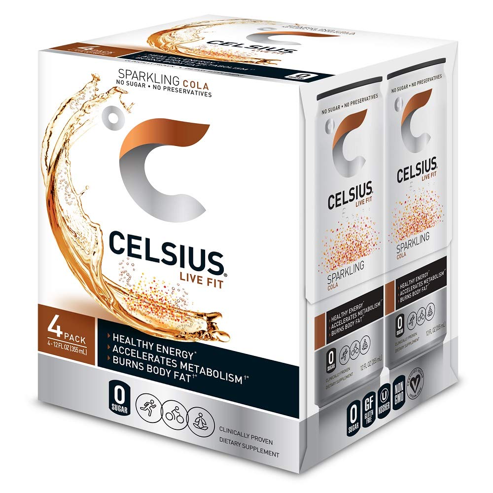 CELSIUS Sparkling Cola Fitness Drink, ZERO Sugar, 12oz. Slim Can 4 ...