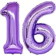 Amazon.com: Number 16 Purple Balloons 40 Inch Giant Purple 16 Number ...