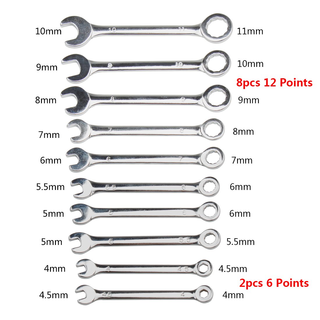 10Pcs Mini Combination Wrench Set 4 11mm Metric Small Engineer Spanner