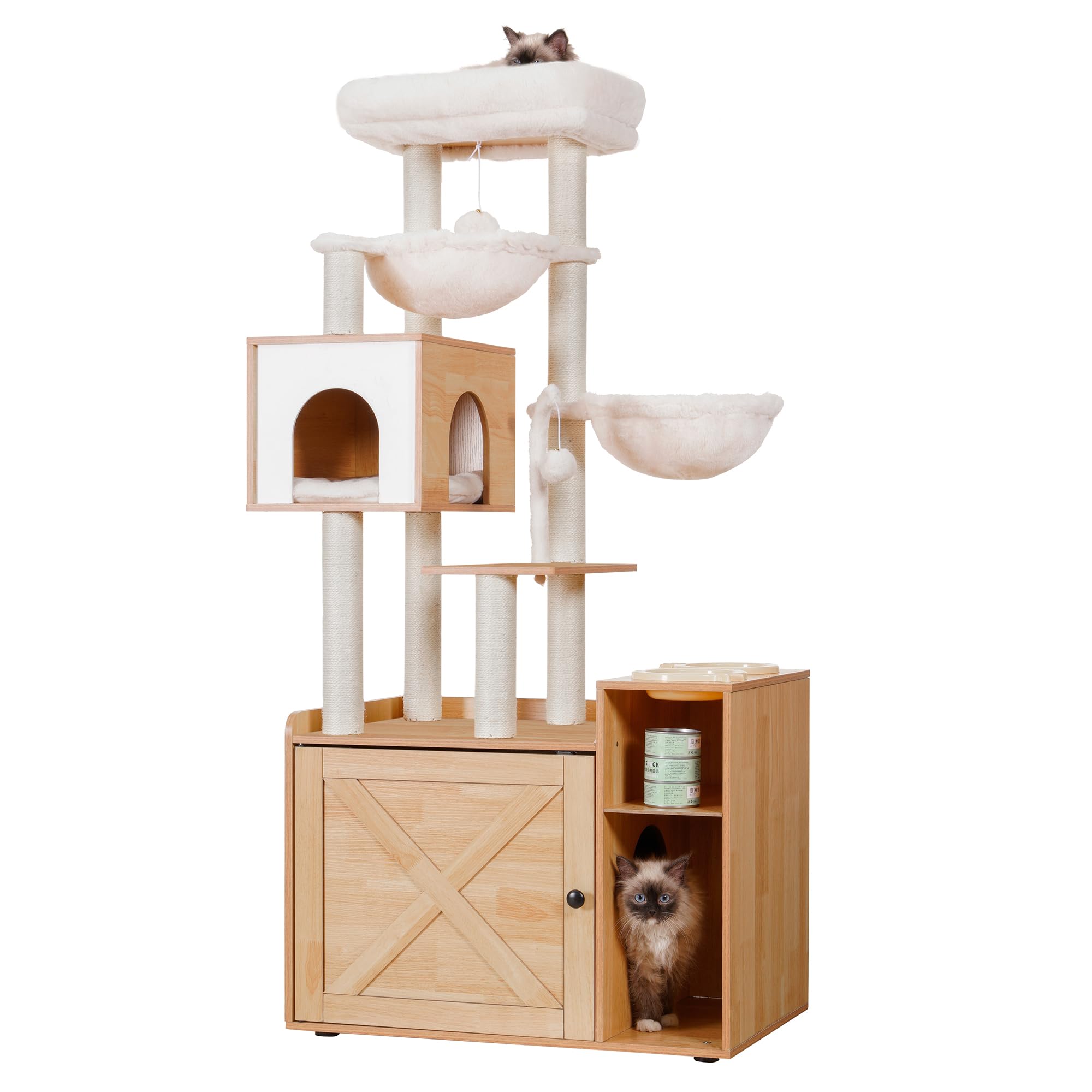 Hey-brother Cat Tree with Litter Box Enclosure, Modern Cat Tower for ...