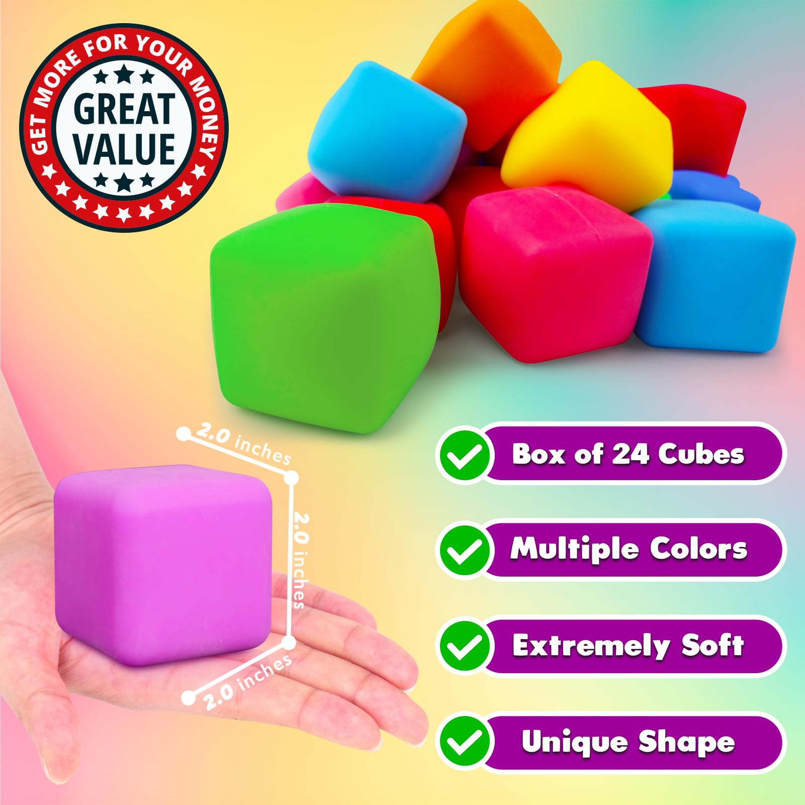 Mua 24 Pack Slow Rising Stress Cube, Large Size Dough Stress Balls ...