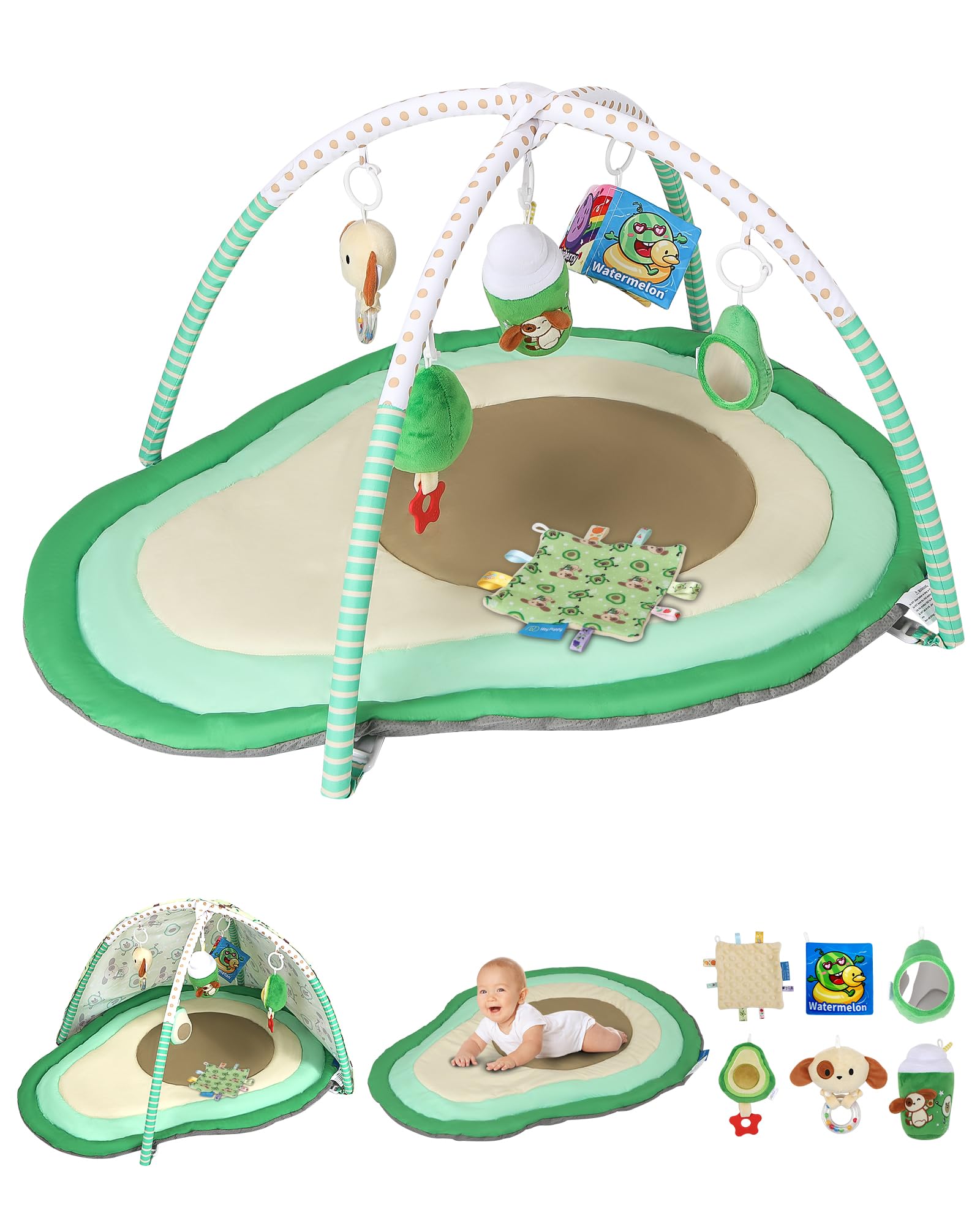 Tummy Time Mat, 9-in-1 Avocado Baby Play Gym Mat, Oversize Baby Play ...