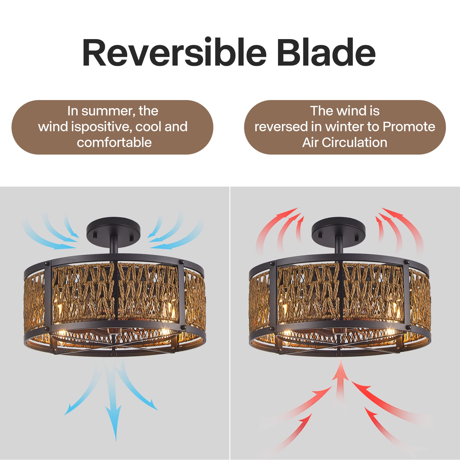 Mua DADUL 16 Inch Farmhouse Ceiling Fan with Light Remote, Rattan ...