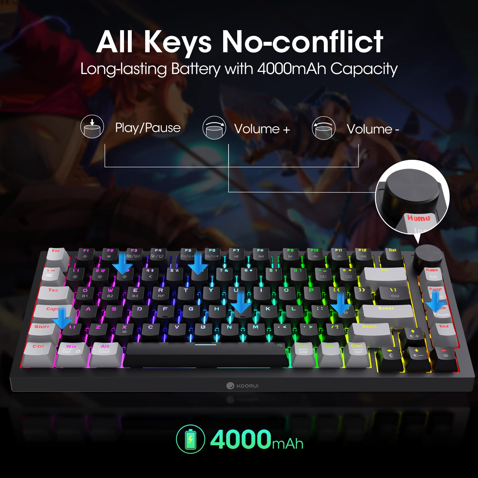 Mua KOORUI Gaming Keyboards, 26 RGB Backlit Mechanical Keyboard ...