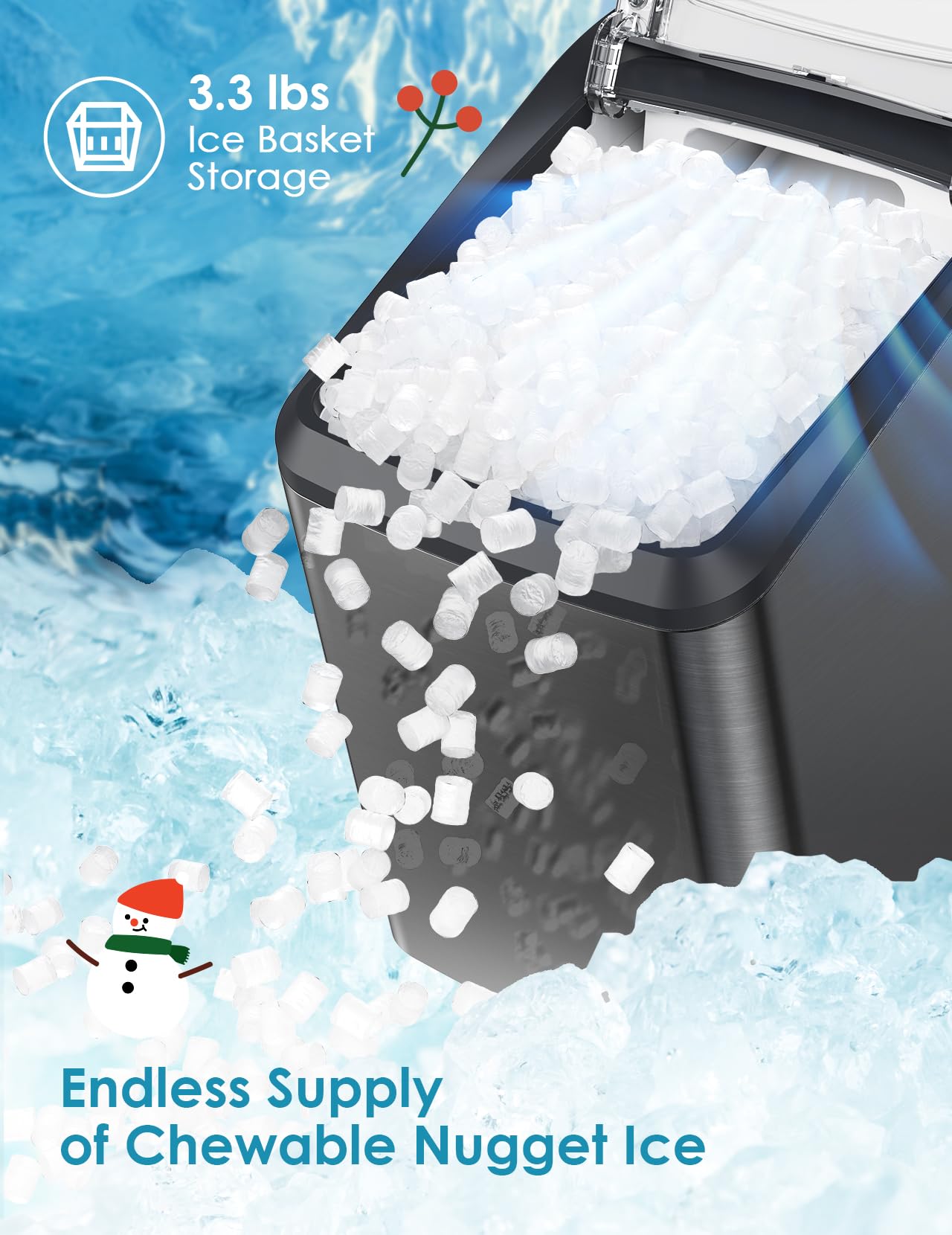 Longest Lasting Nugget Ice Maker – 45 Lbs/Day Sonic Pebble Ice In 5 ...