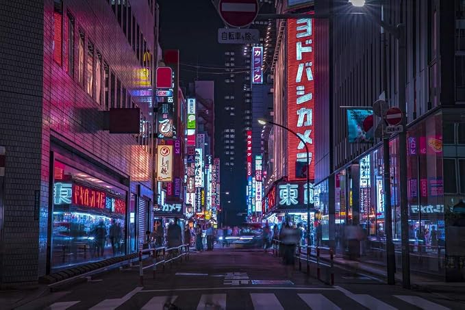 Amazon.com: Neon Building Street Lights Night Downtown Shinjuku Tokyo ...