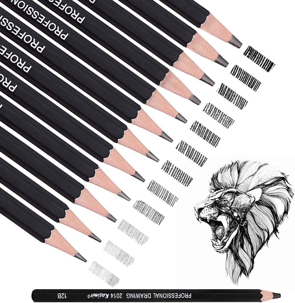 Lot de 14 crayons à dessin en graphite gradués 8B, 7B, 6B, 5B, 4B, 3B, 2B, B, B, HB, F, H, 2H ...