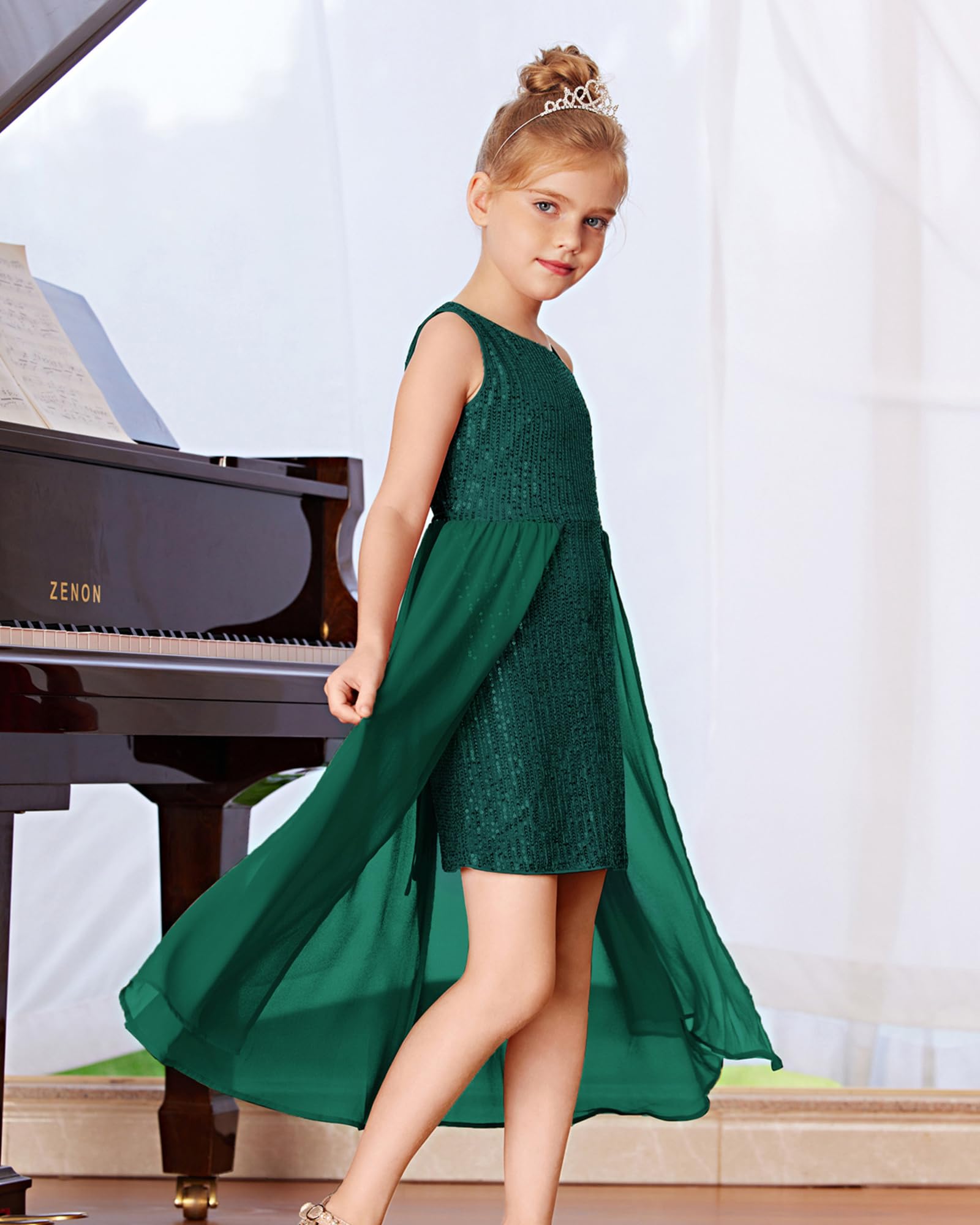 GRACE KARIN Teen Girls Sequin Dress Size 12-14 Christmas Green Dresses Sparkle Party Dress on ...