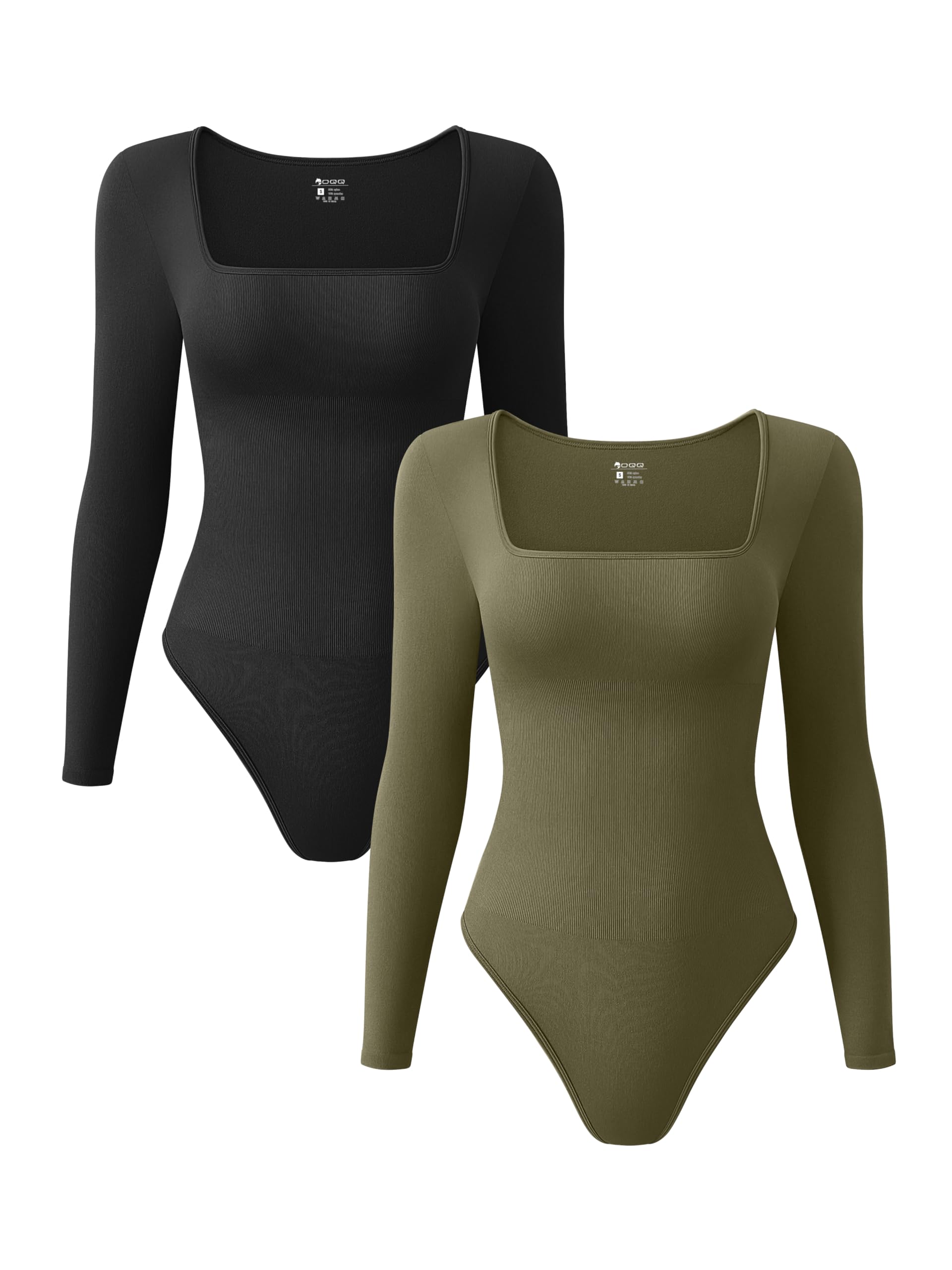 OQQ Women's 2 Piece Bodysuits Sexy Ribbed One Piece Square Neck Long ...