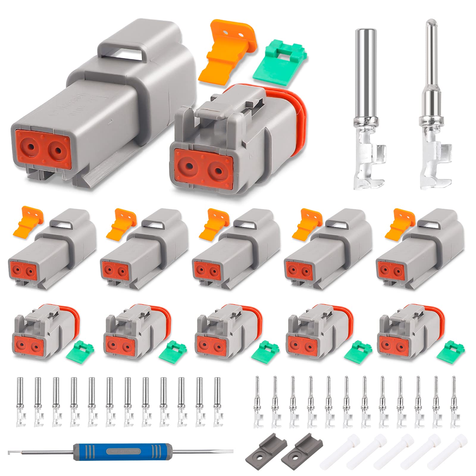 JRready ST6327-2 Deutsch 2 Pin DT Connector Kit, Gray Waterproof DT ...