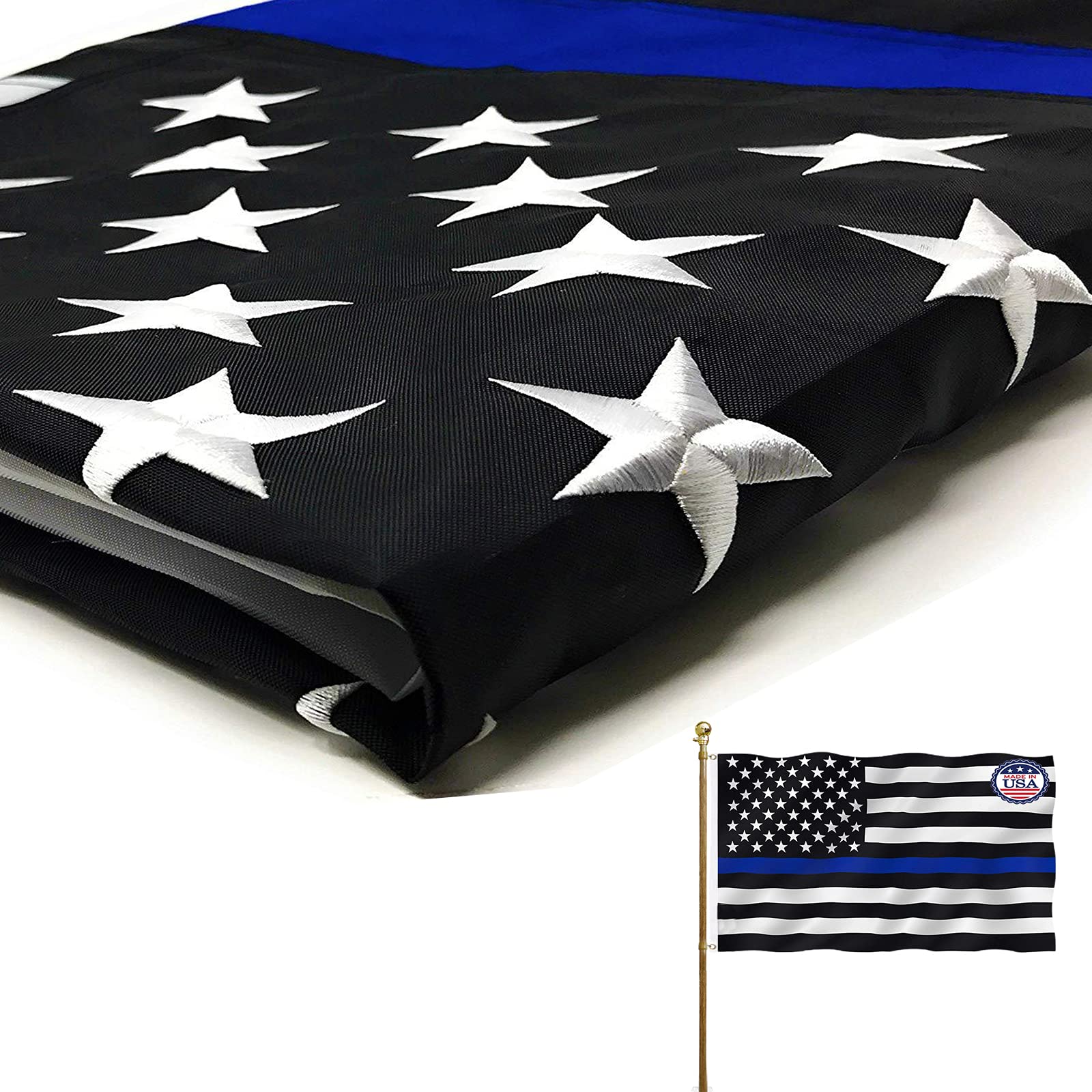 Thin Blue Line Flag Embroidered Thin Blue Line Police Flag 3x5 Outdoor ...